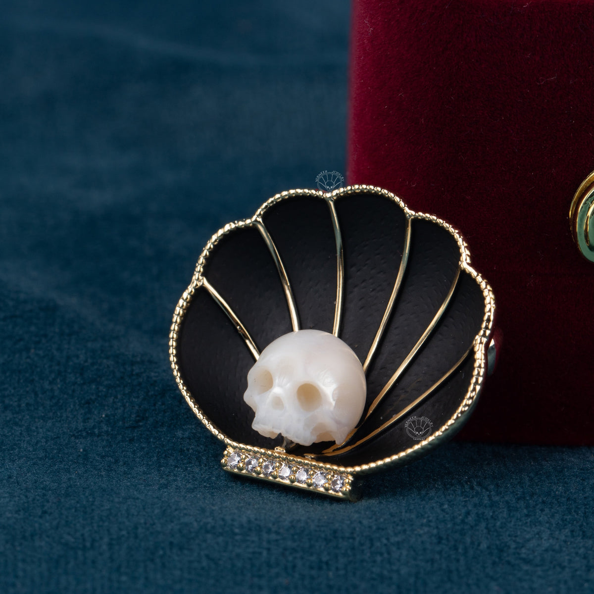 skull carved pearl brooch handmade brooch shell shape gothic jewelry f VermeerJewelry